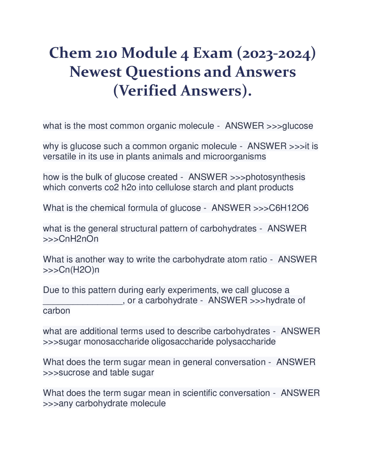 Chem 210 Module 4 Exam (2023-2024) Newest Questions and Answers ...