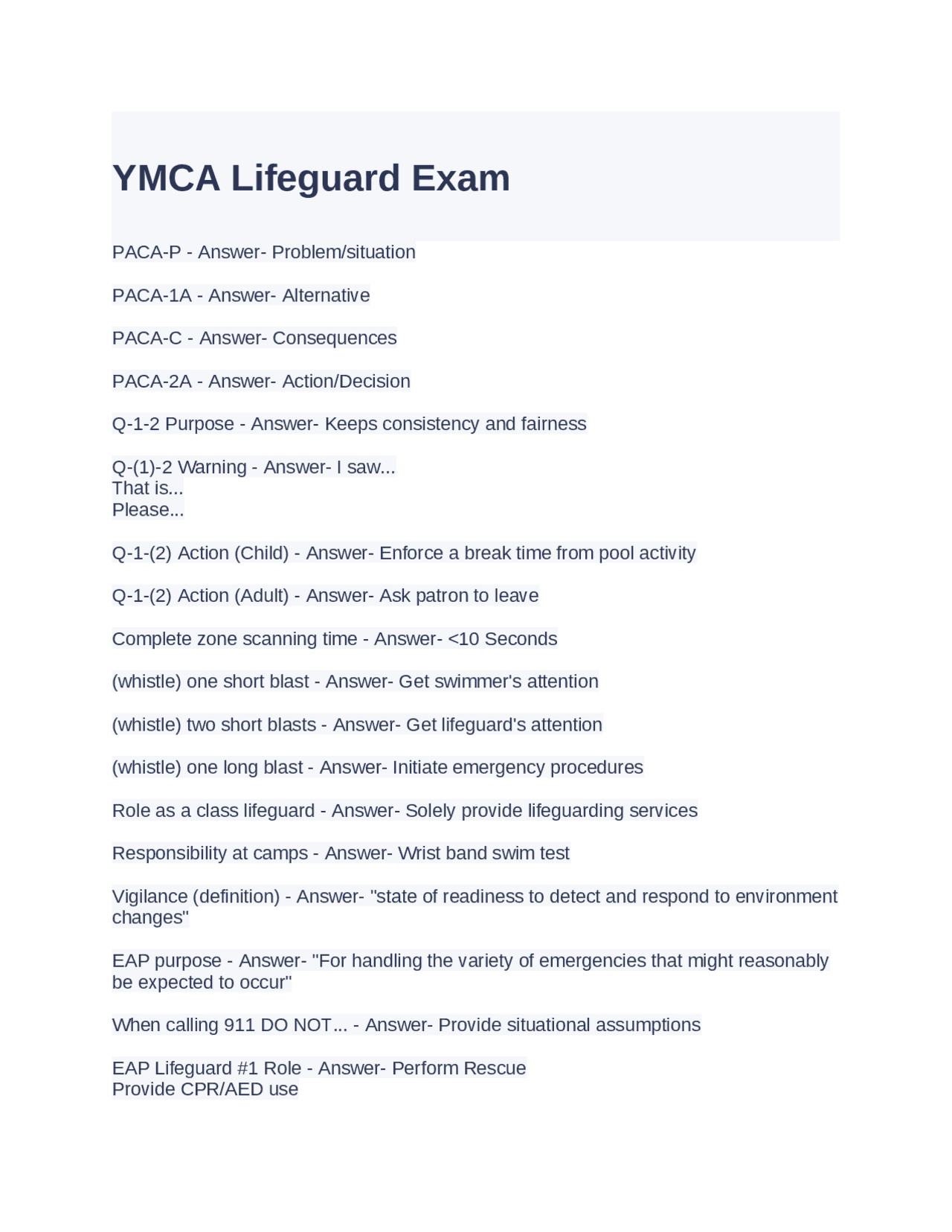 YMCA Lifeguard Exam: Practice Questions and Answers | Exams Advanced ...
