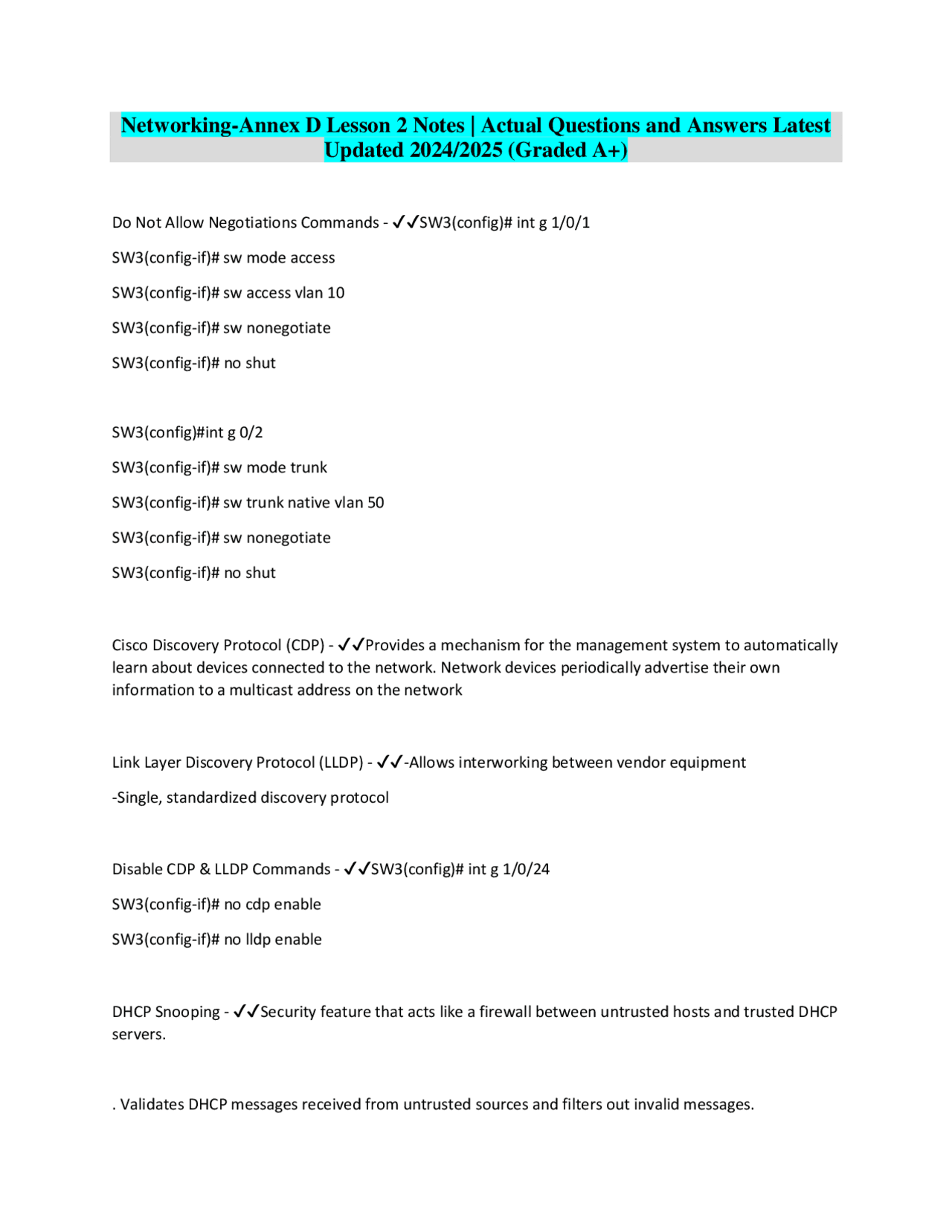 Networking Security Configuration Best Practices And Command Examples Exams Computer Science