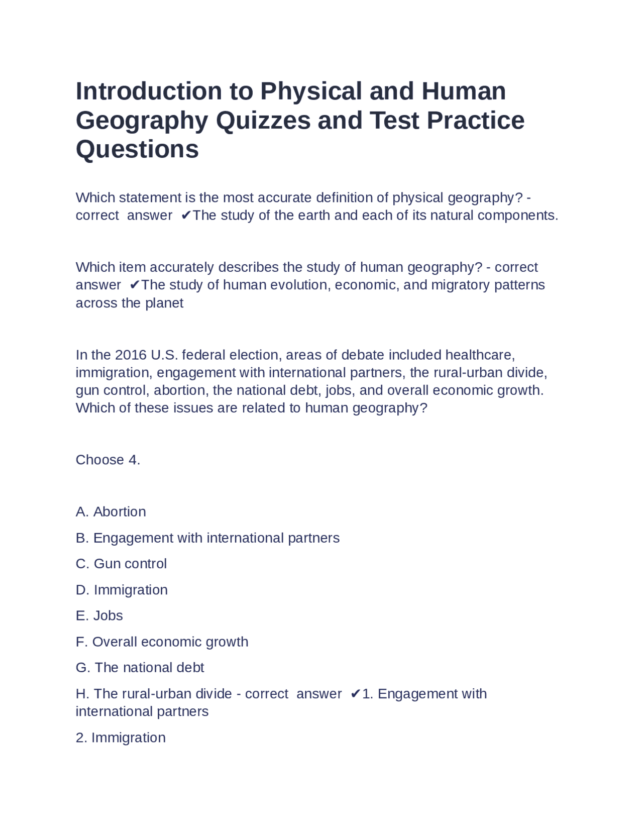 Introduction to Physical and Human Geography: Quizzes and Test Practice ...