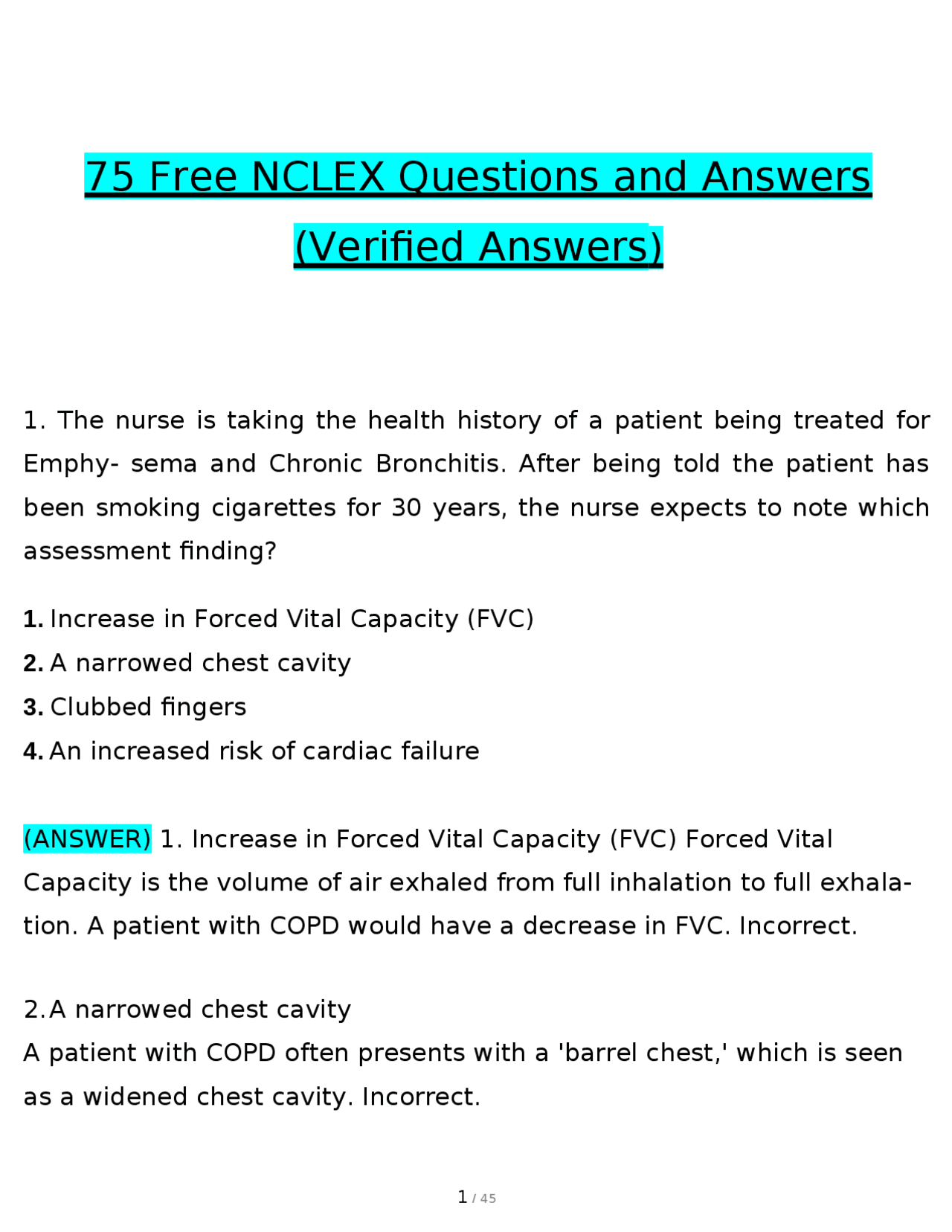 75 Free NCLEX Questions and Answers: A Practice Guide for Nursing ...