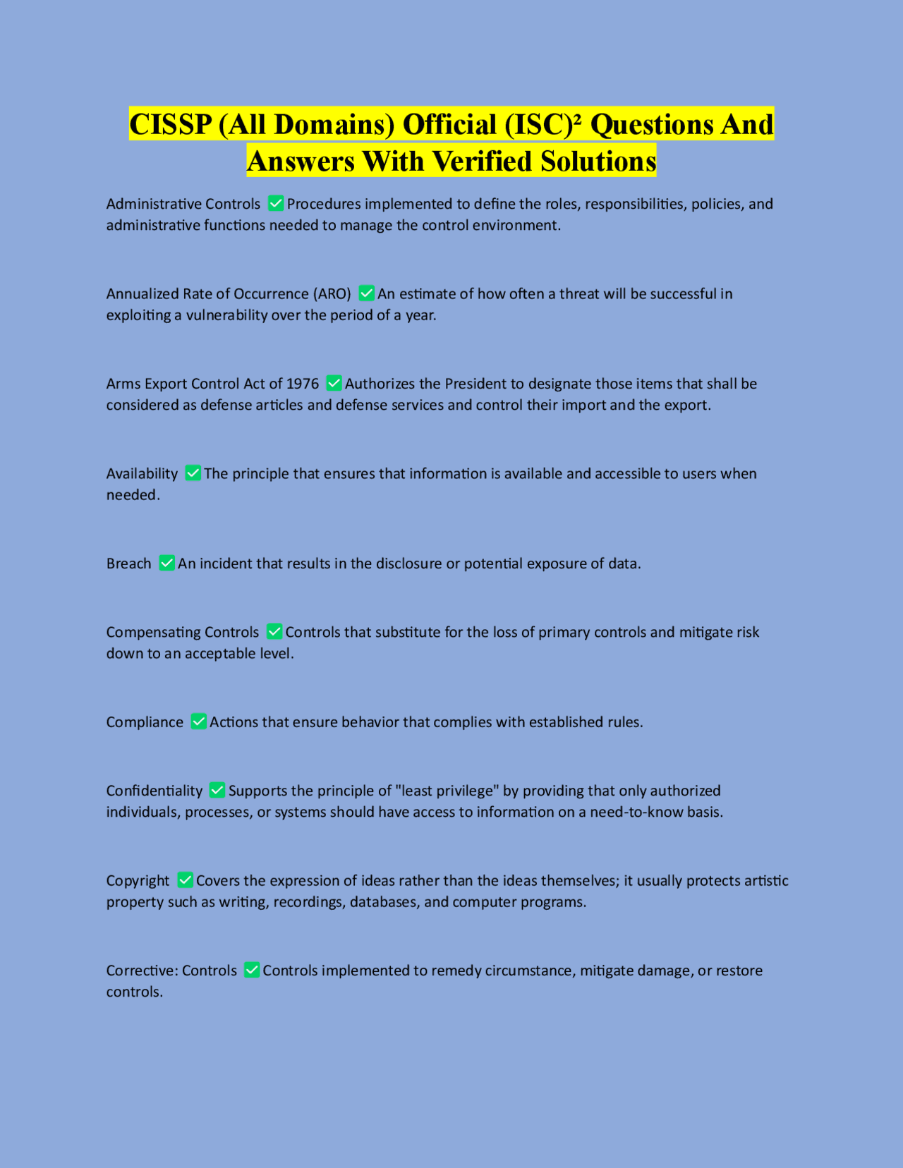 Cissp All Domains Official Isc ² Questions And Answers With Verified Solutions Exams