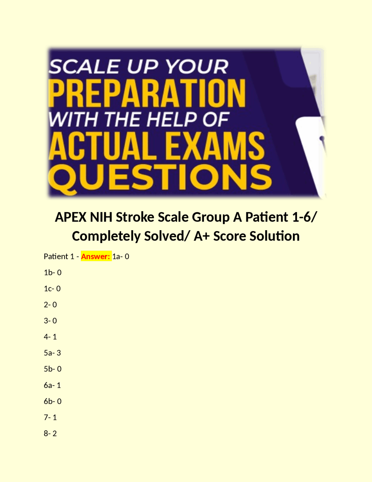 APEX NIH Stroke Scale Group A Patient 1-6/ Completely Solved/ A+ Score Solution | Exams Nursing ...