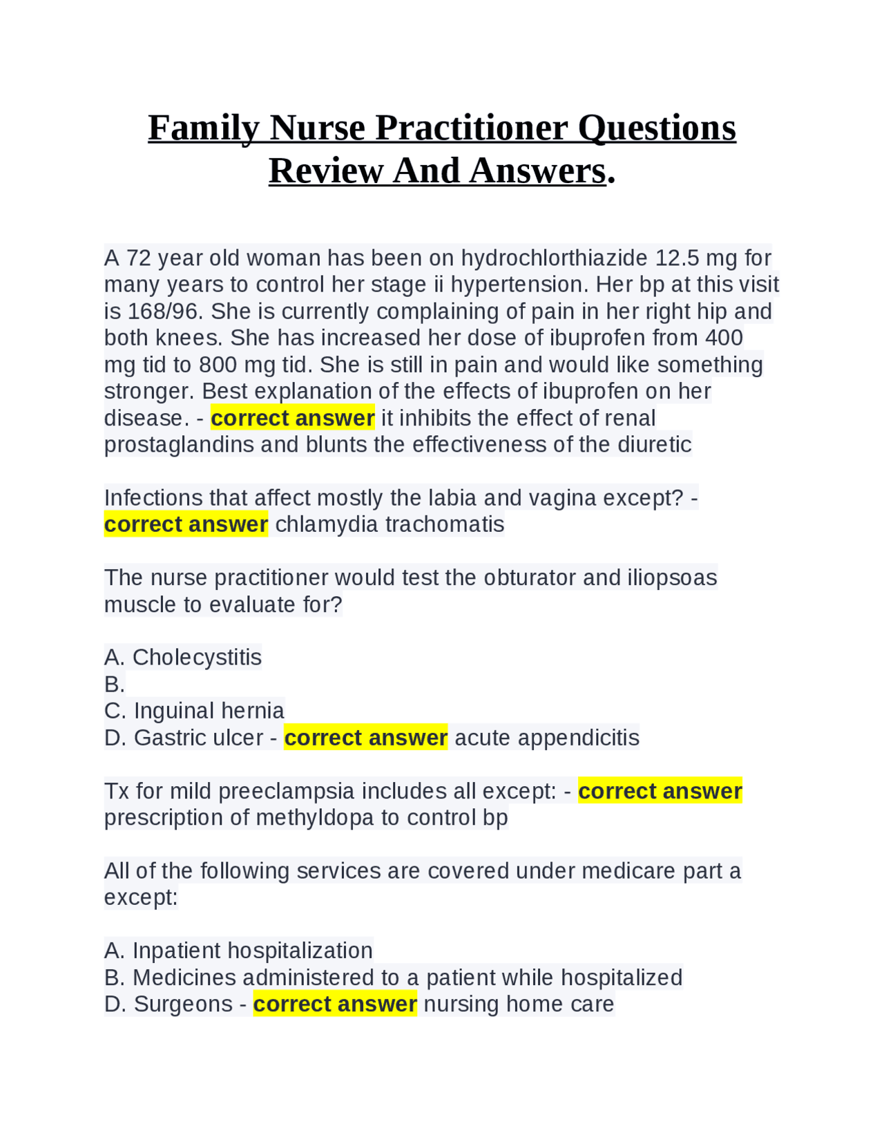 Family Nurse Practitioner Questions and Answers: A Comprehensive Review ...