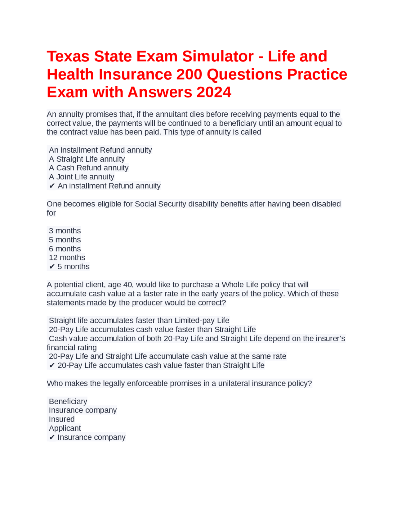 Texas Life & Health Insurance Exam Simulator: 200 Practice Questions ...