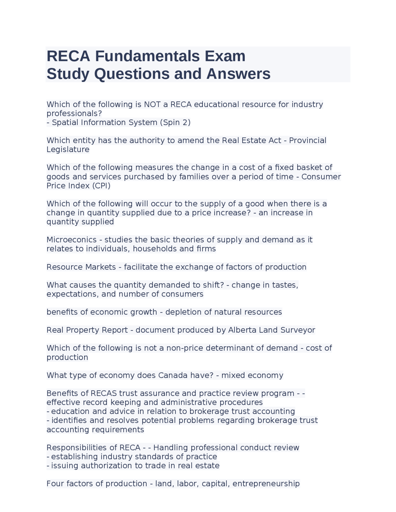 RECA Fundamentals Exam Study Questions and Answers 2024 | Exams Nursing ...