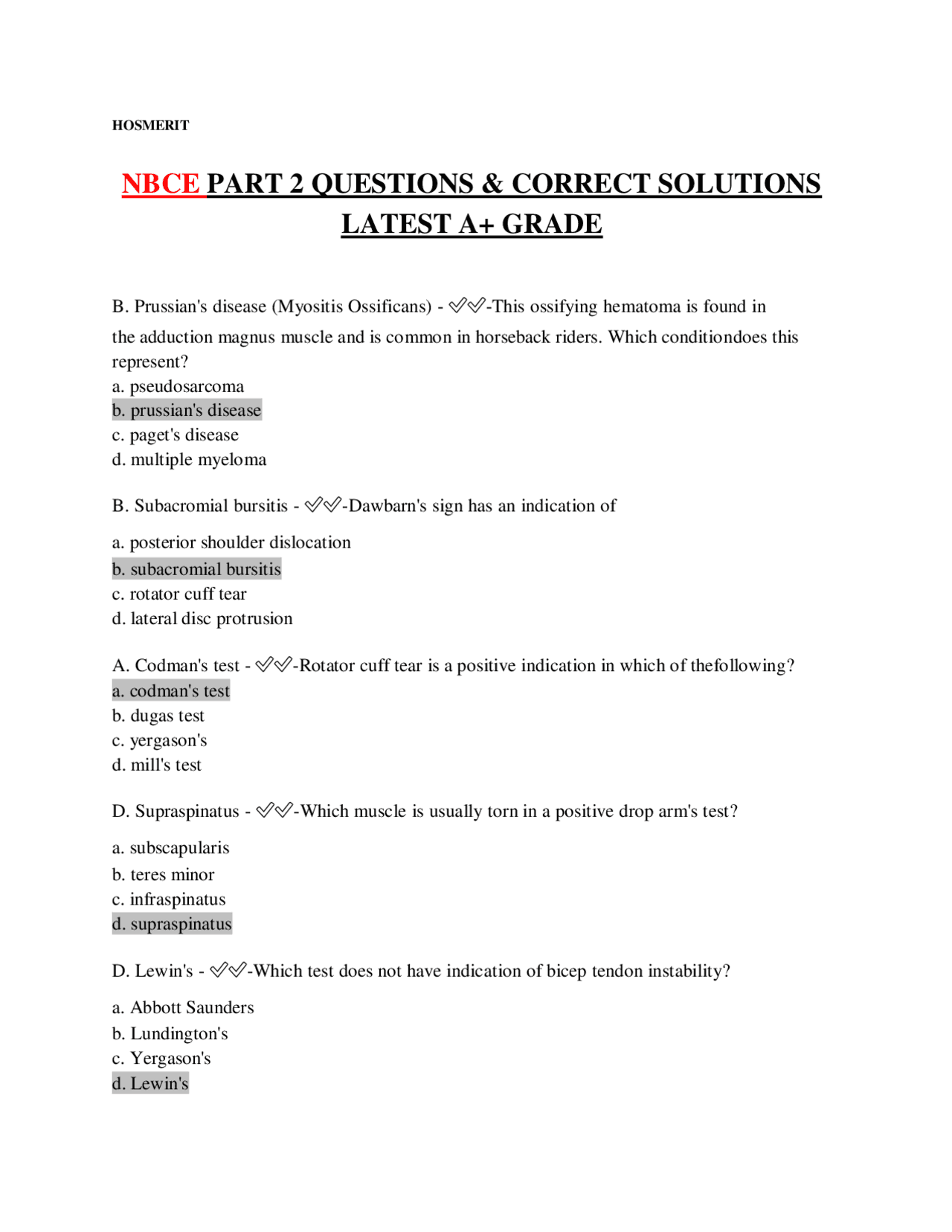 NBCE Part 2 Questions and Correct Solutions: A Comprehensive Guide to ...