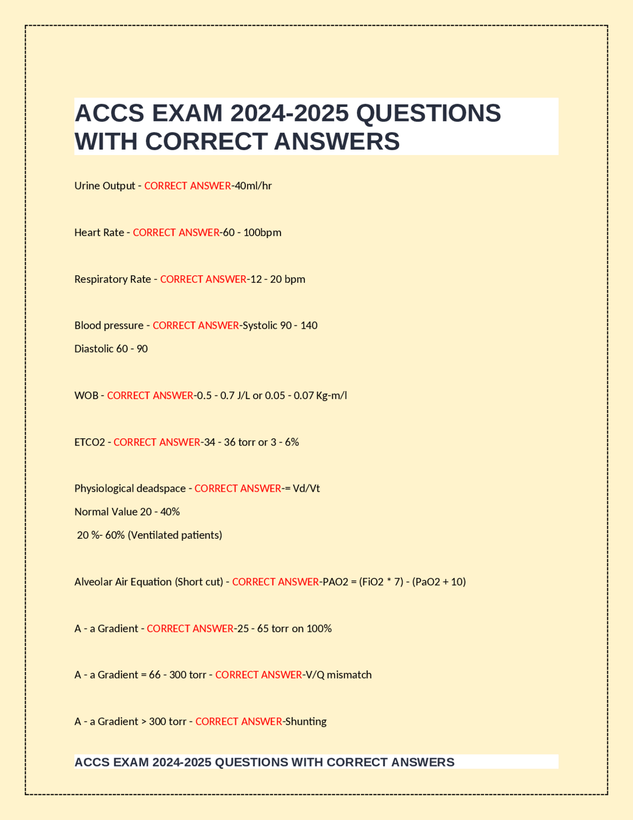 ACCS Exam 2024-2025: Critical Care Nursing Questions and Answers ...