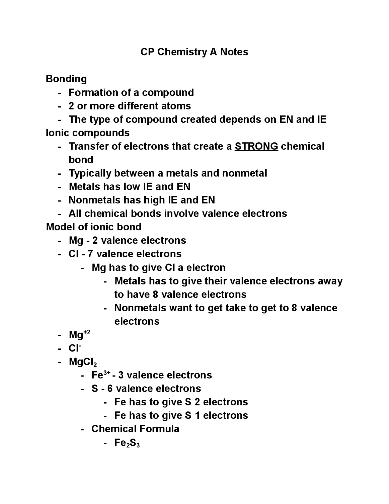 CP Chemistry A Notes: Bonding, Ionic and Covalent Compounds | Study ...