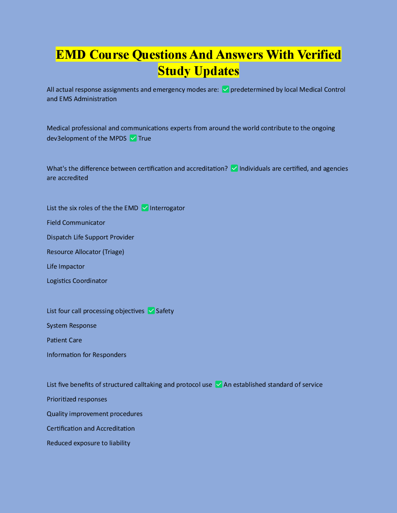 EMD Course Questions and Answers: A Guide to Emergency Medical Dispatch ...