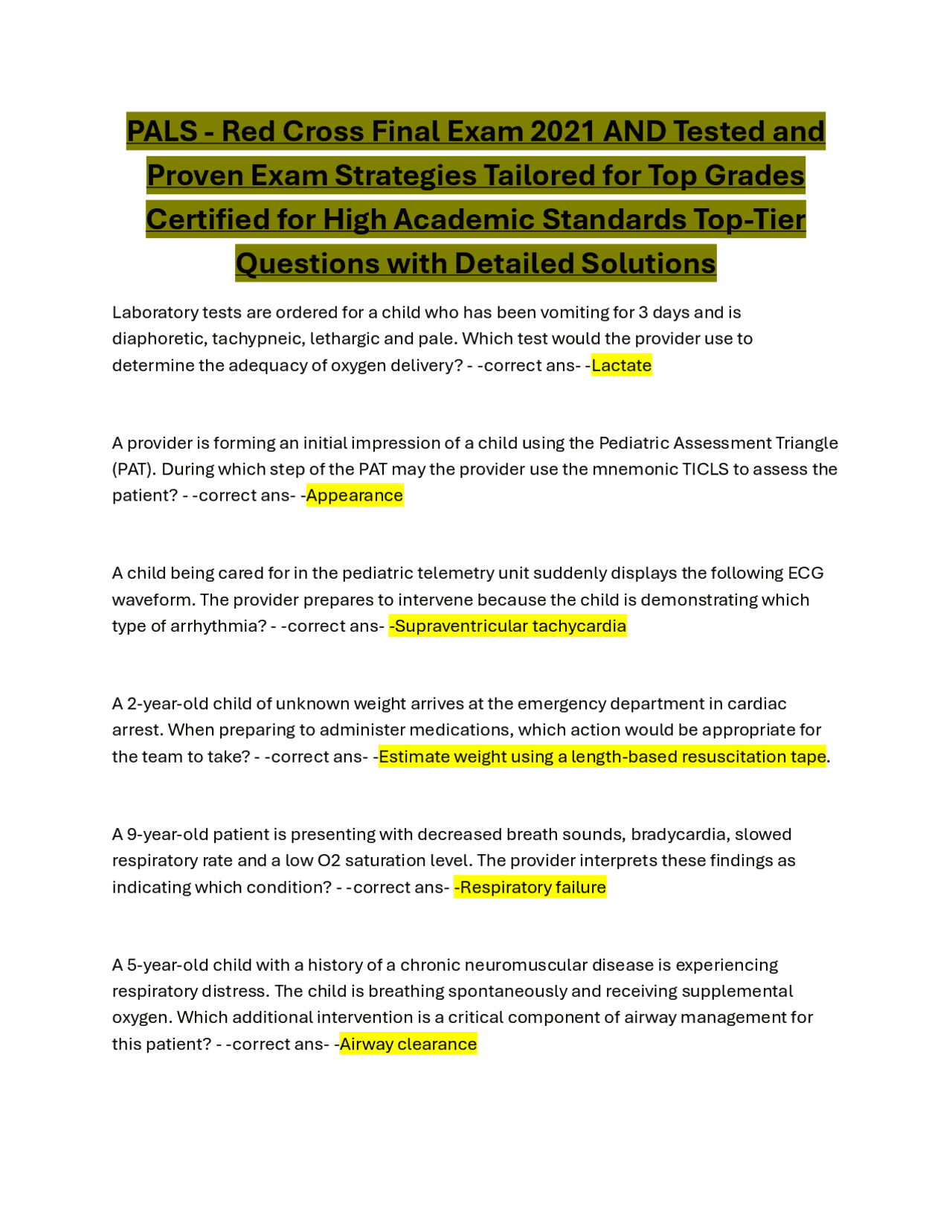 PALS Red Cross Final Exam: Comprehensive Practice Questions and ...