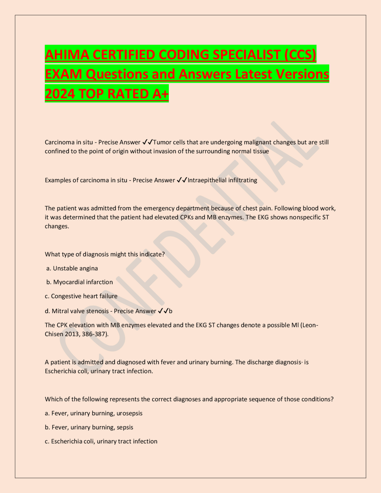 Ahima Certified Coding Specialist Ccs Exam Questions And Answers