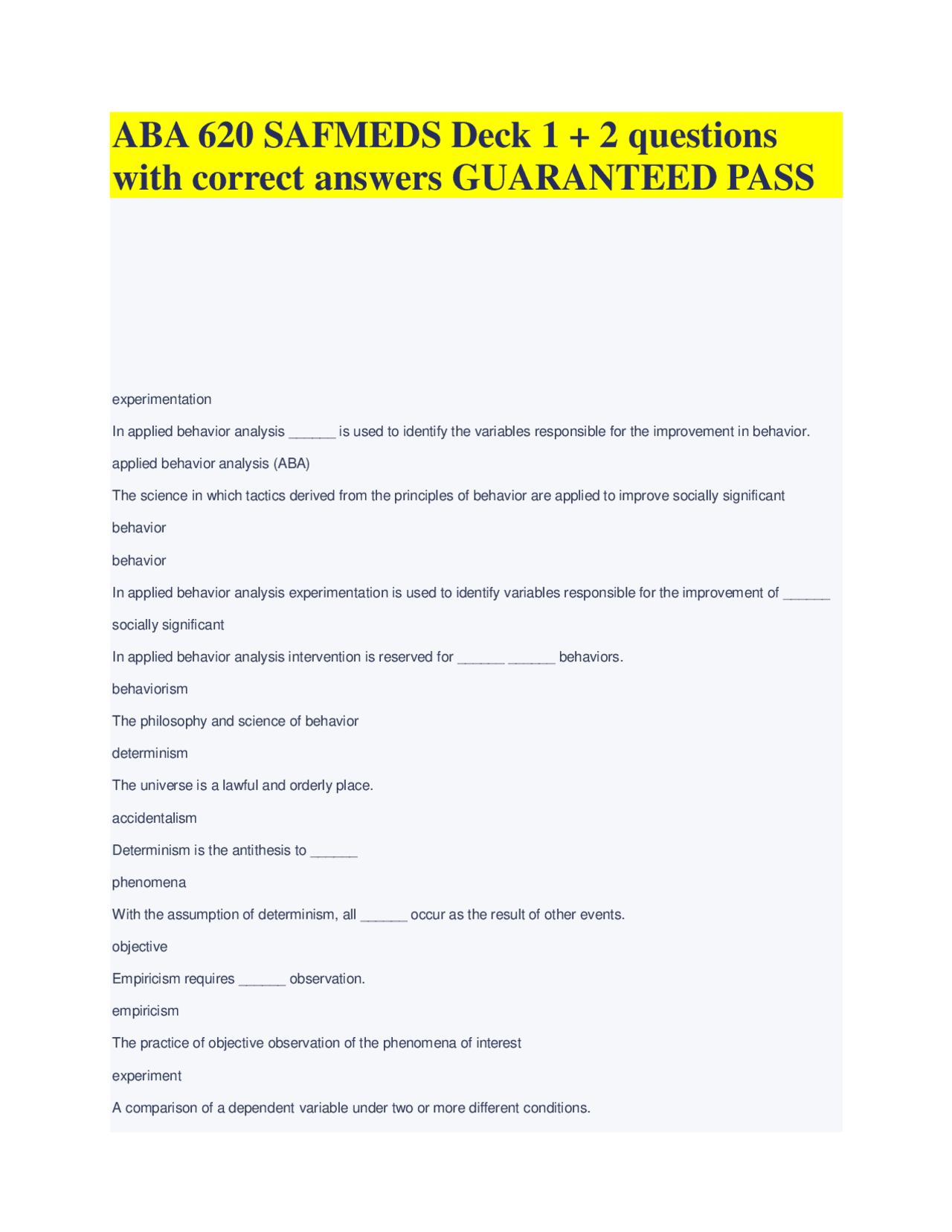 Aba 620 Safmeds Deck 1 2 Questions With Correct Answers Guaranteed