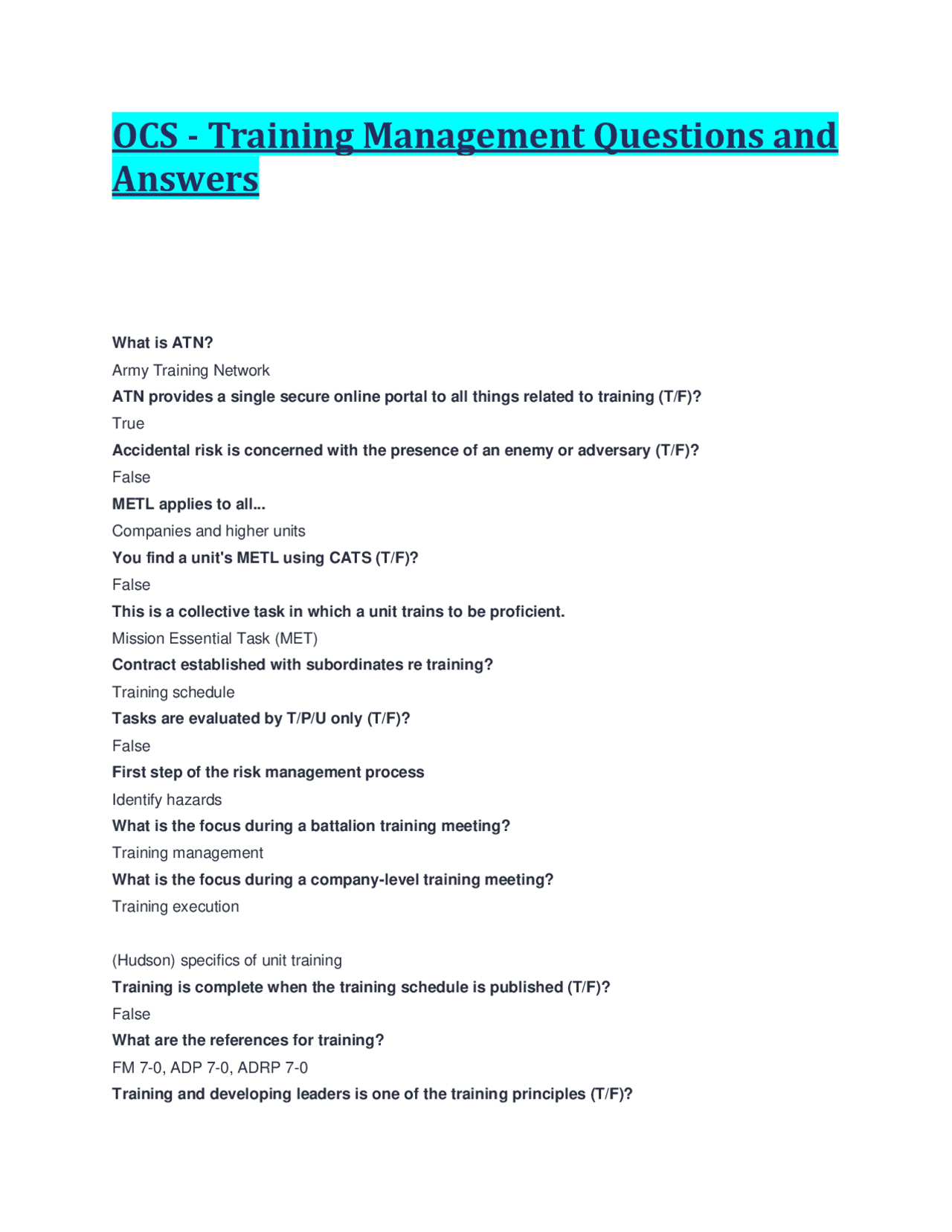 Army Training Network (ATN) Questions and Answers | Exams Military ...