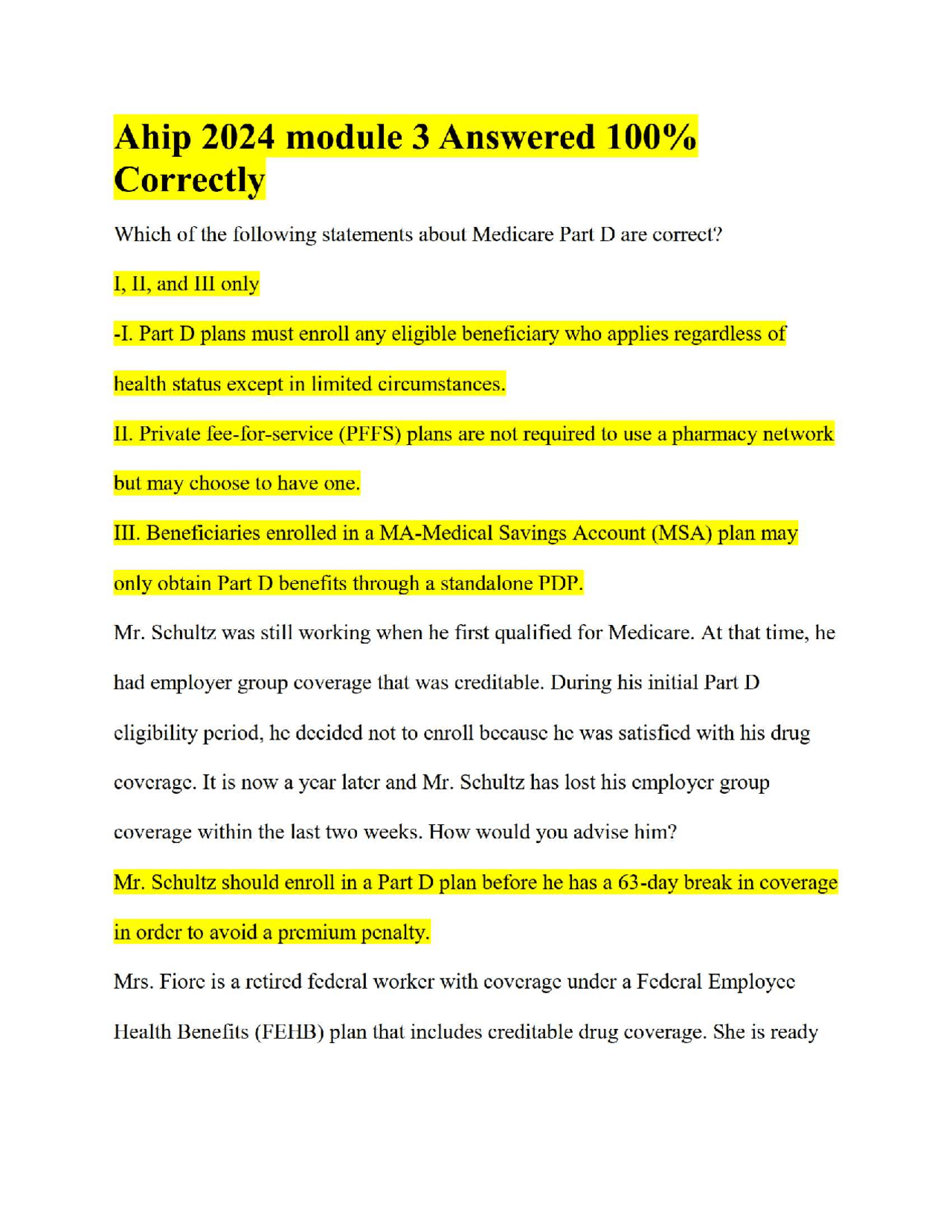 Ahip 2024 module 3 Answered 100% Correctly | Exams Nursing | Docsity