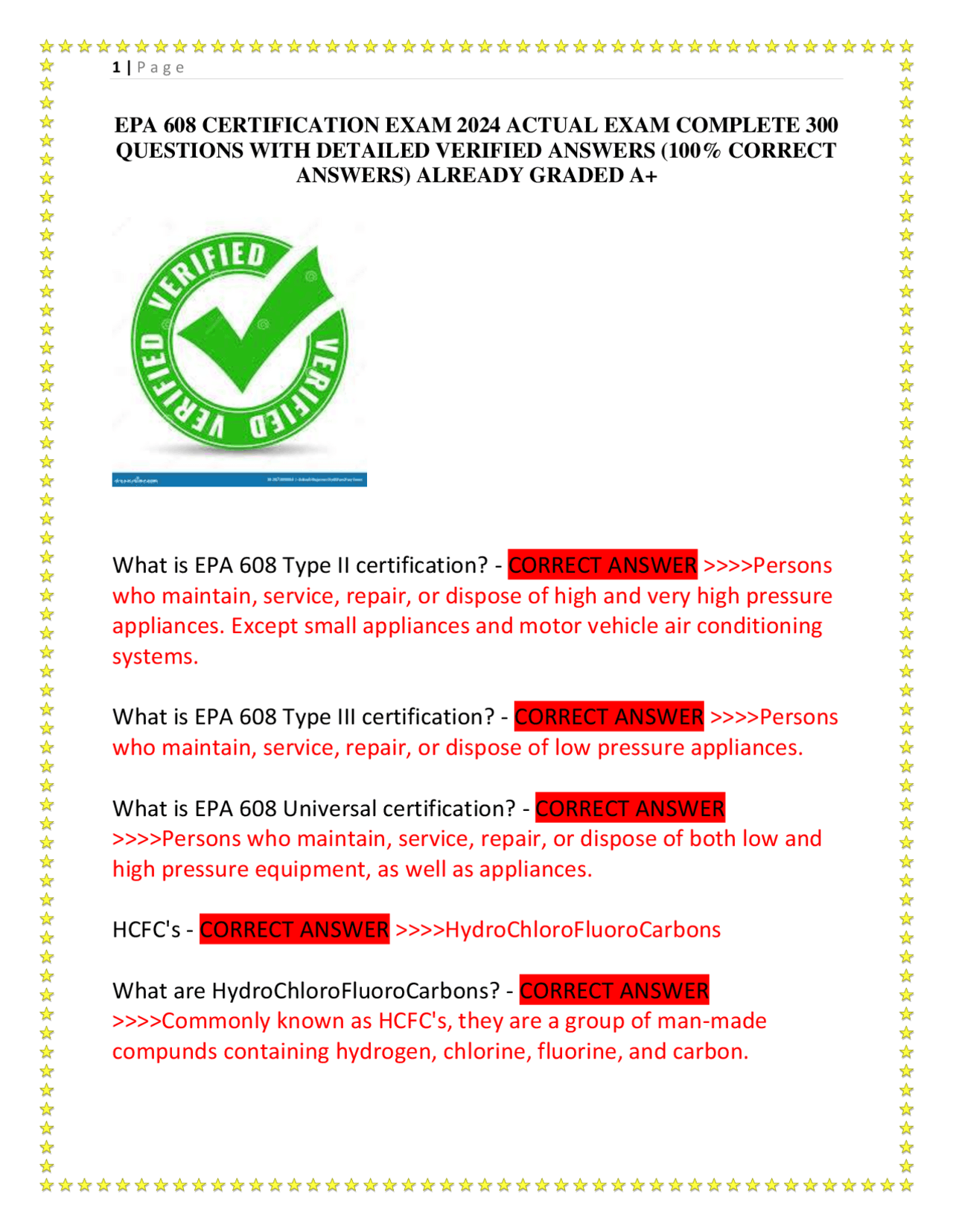 EPA 608 Certification Exam: 300 Questions and Answers | Exams Nursing ...