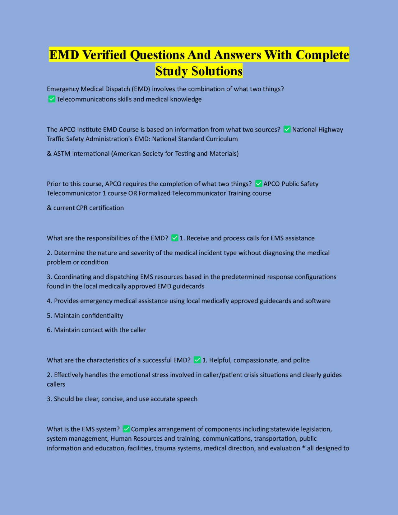 Emergency Medical Dispatch (EMD) Questions and Answers: A Comprehensive ...