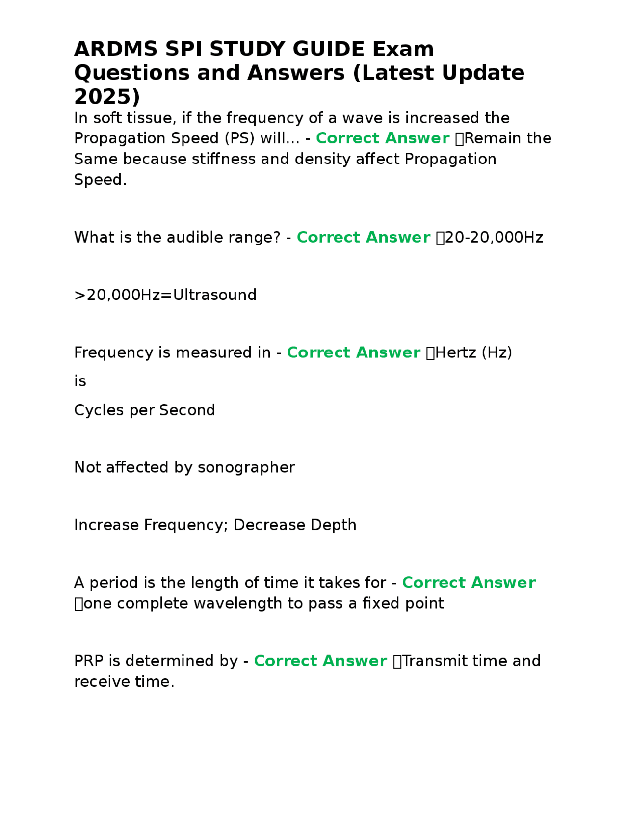 ARDMS SPI Study Guide Exam Questions and Answers | Exams Nursing | Docsity