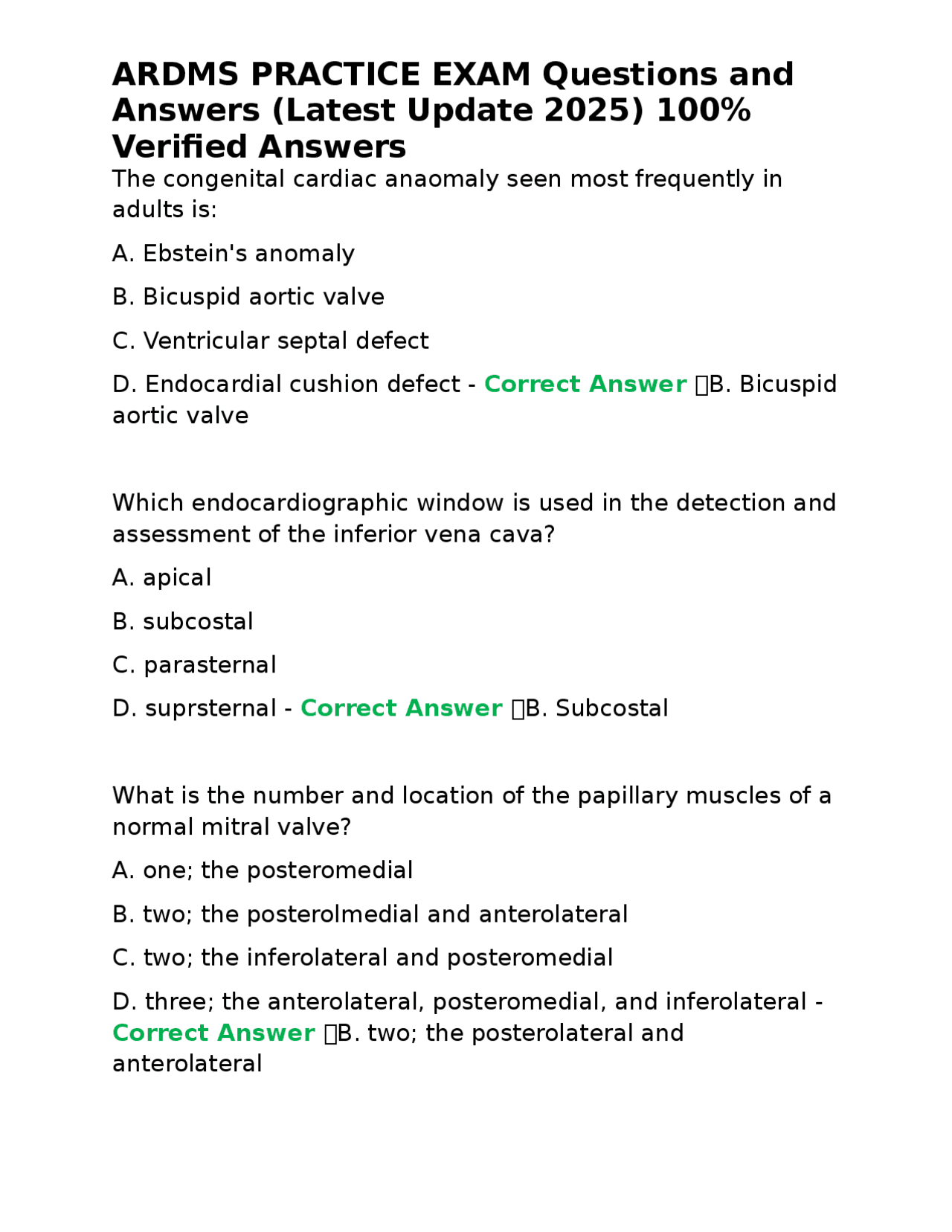 ARDMS Practice Exam Questions and Answers (Latest Update 2025) | Exams ...