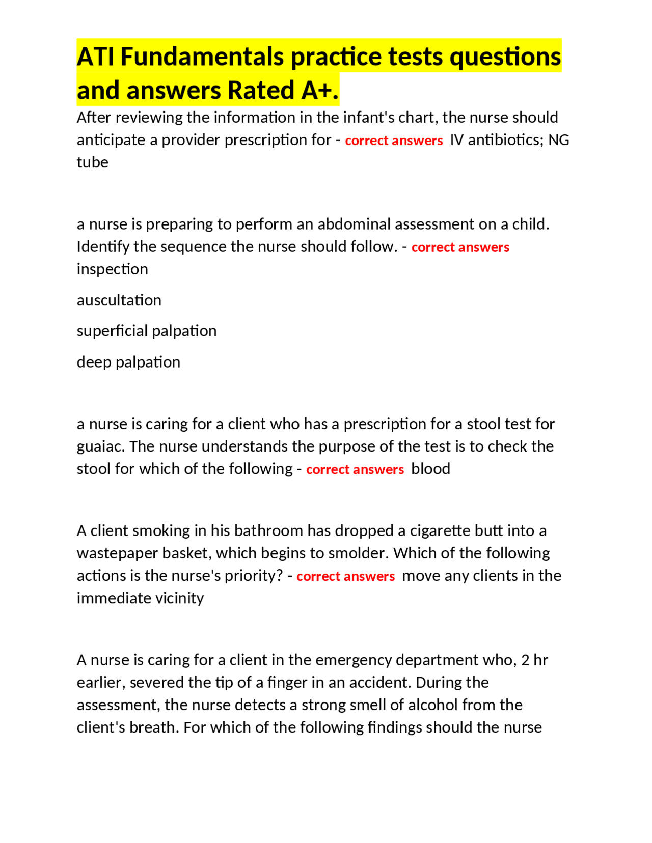 ATI Fundamentals Practice Tests: Questions and Answers | Exams Health ...