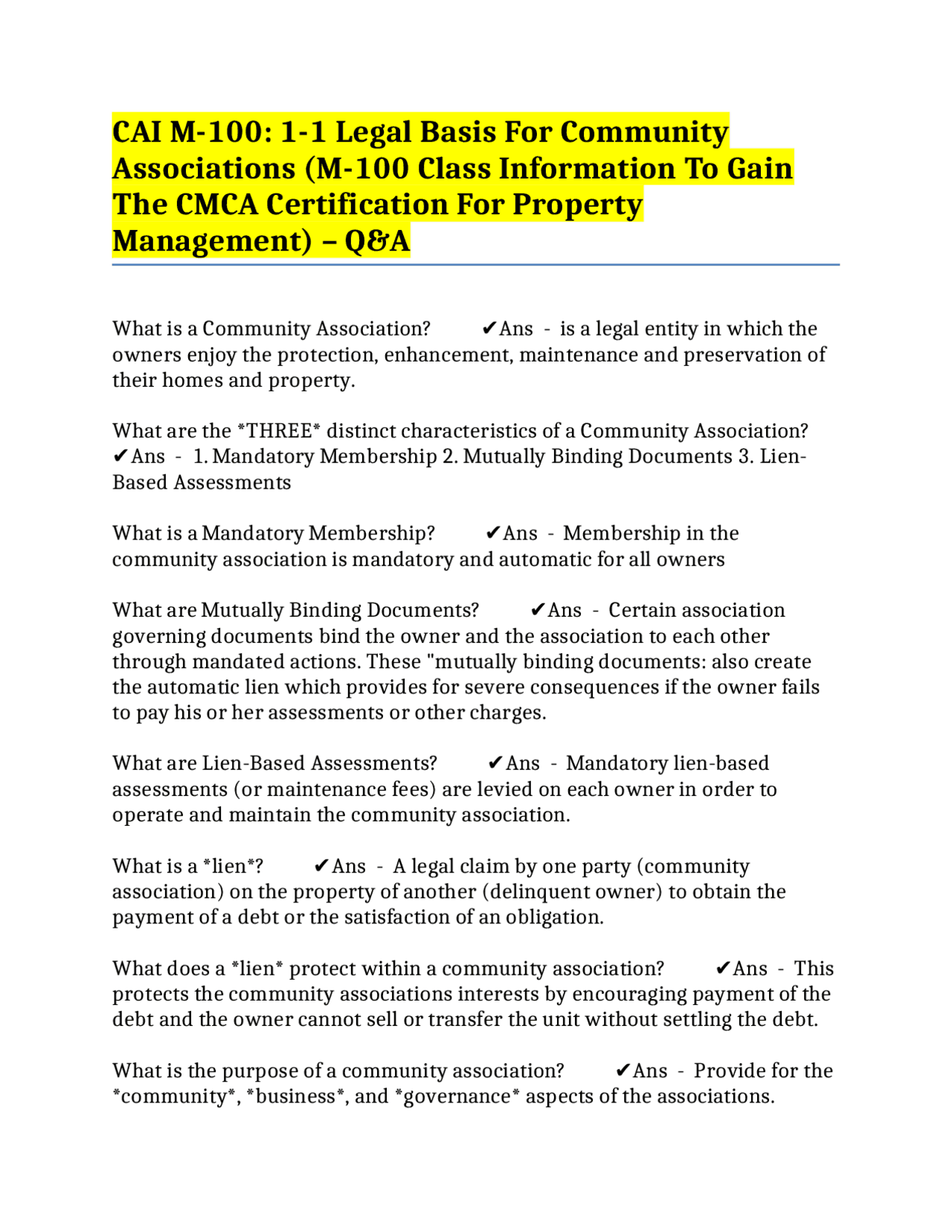 Community Association Legal Basis: Q&A for CMCA Certification | Exams ...