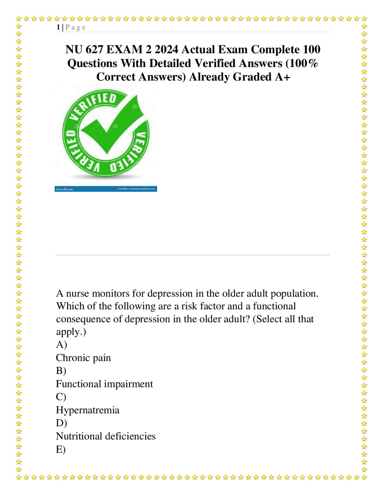 NU 627 EXAM 2 2024 Actual Exam Complete 100 Questions With Detailed ...