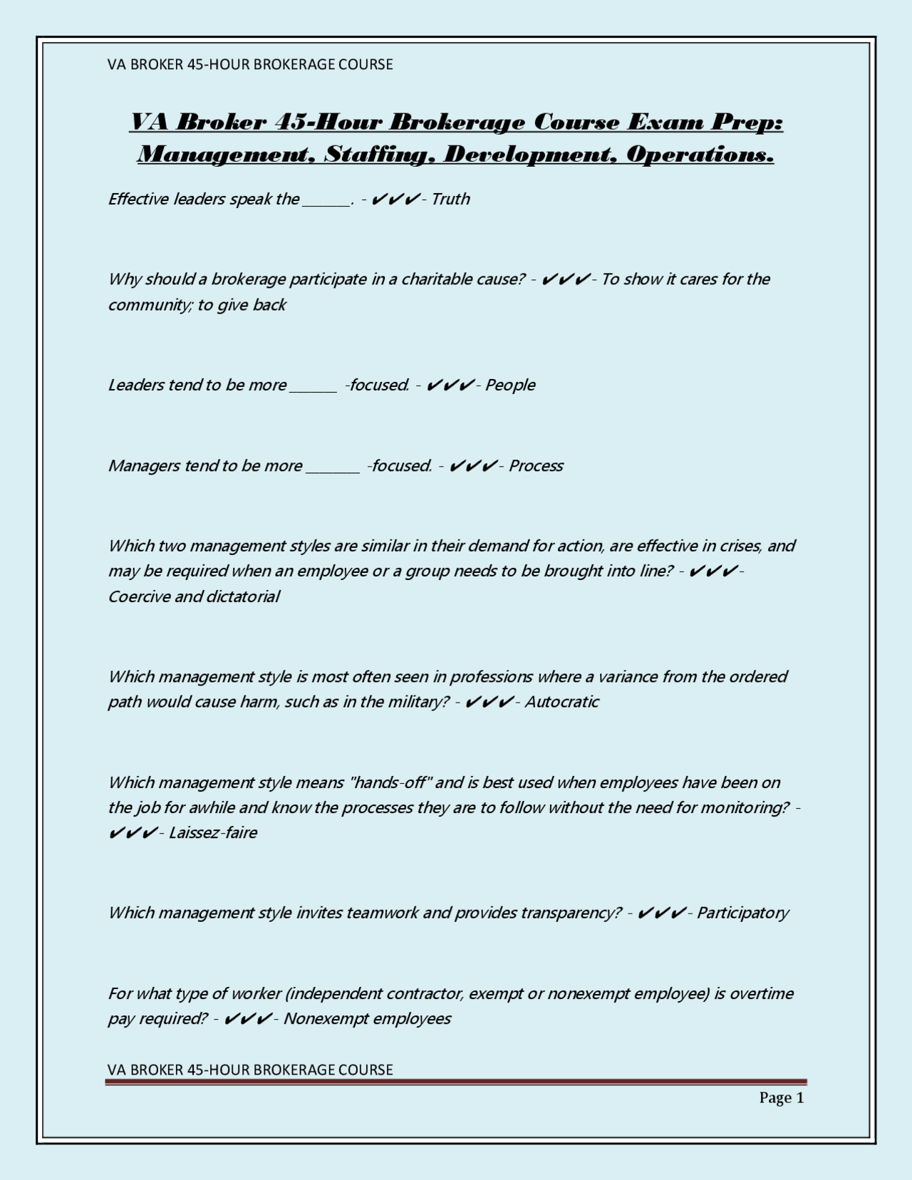 VA Broker Exam Prep: Management, Staffing, Development, Operations ...