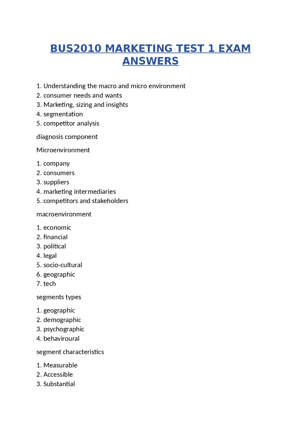BUS2010 Marketing Test 1 Exam Answers: A Comprehensive Guide to Key ...