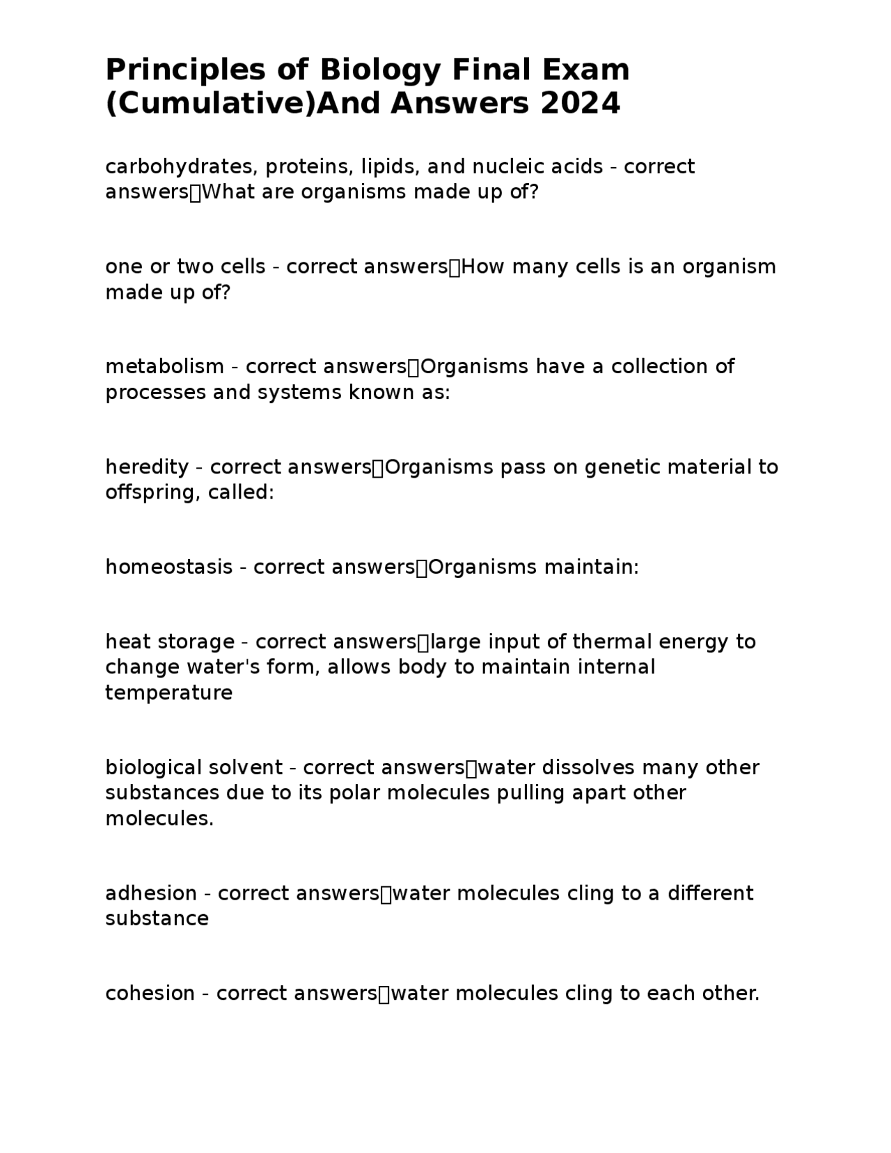 Principles of Biology Final Exam (Cumulative)And Answers 2024 | Exams ...