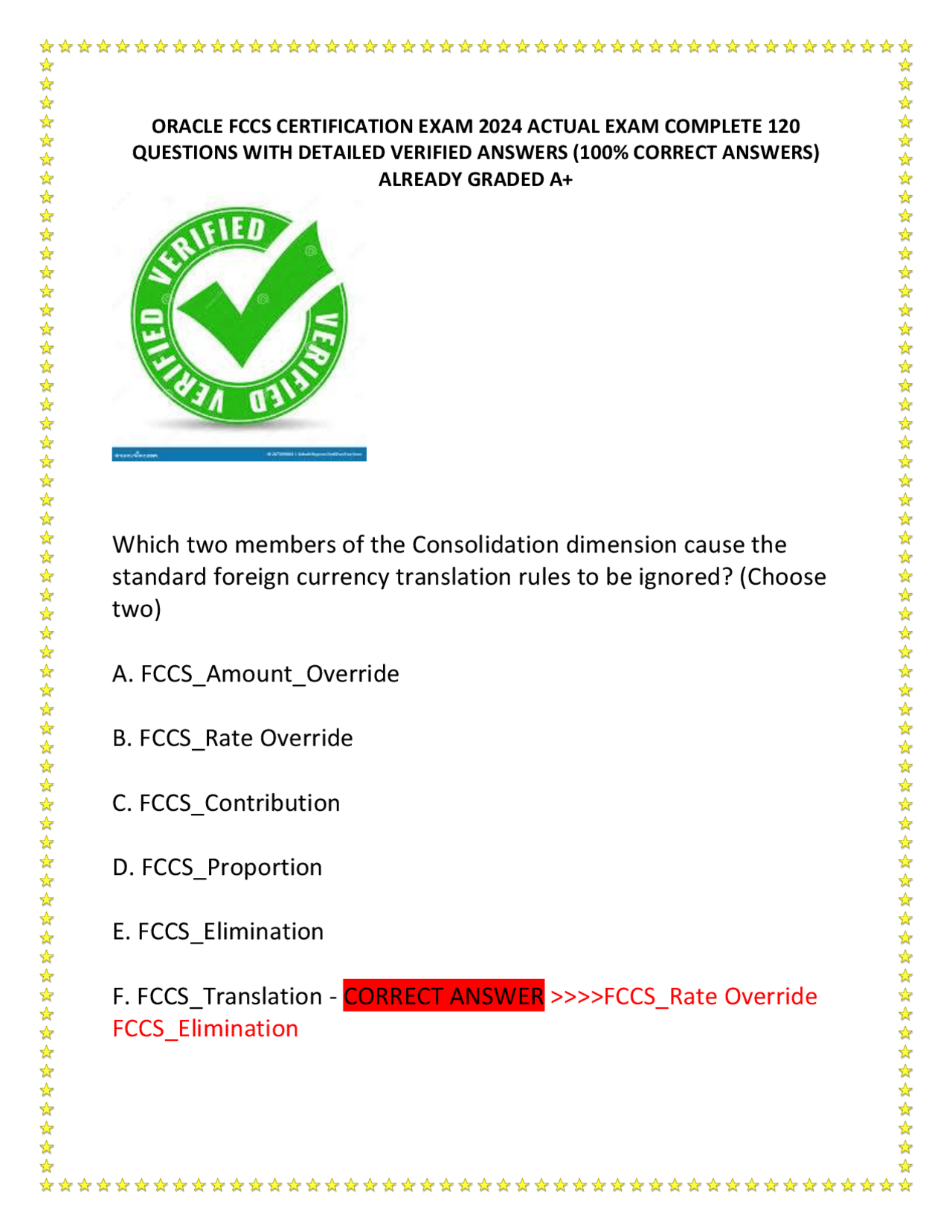 ORACLE FCCS CERTIFICATION EXAM 2024 ACTUAL EXAM COMPLETE 120 QUESTIONS ...