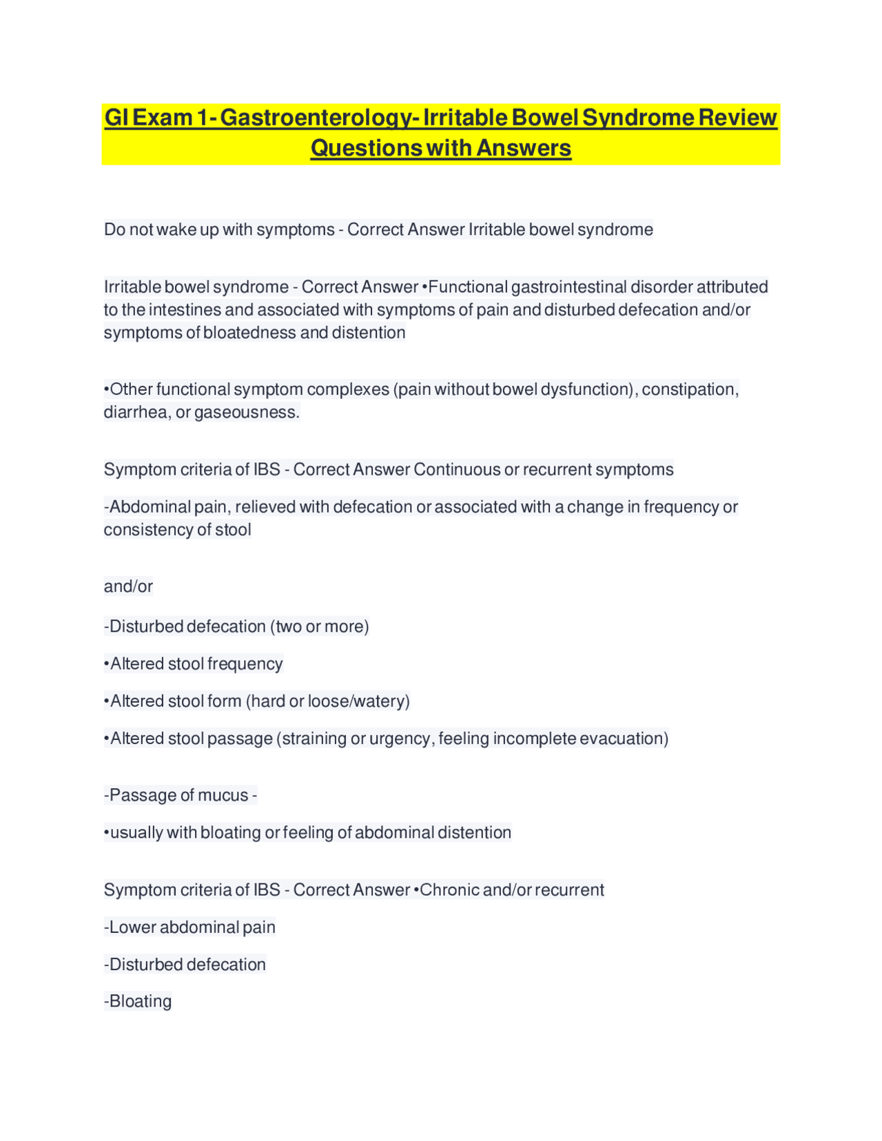 Irritable Bowel Syndrome (IBS) Review: Questions and Answers for ...