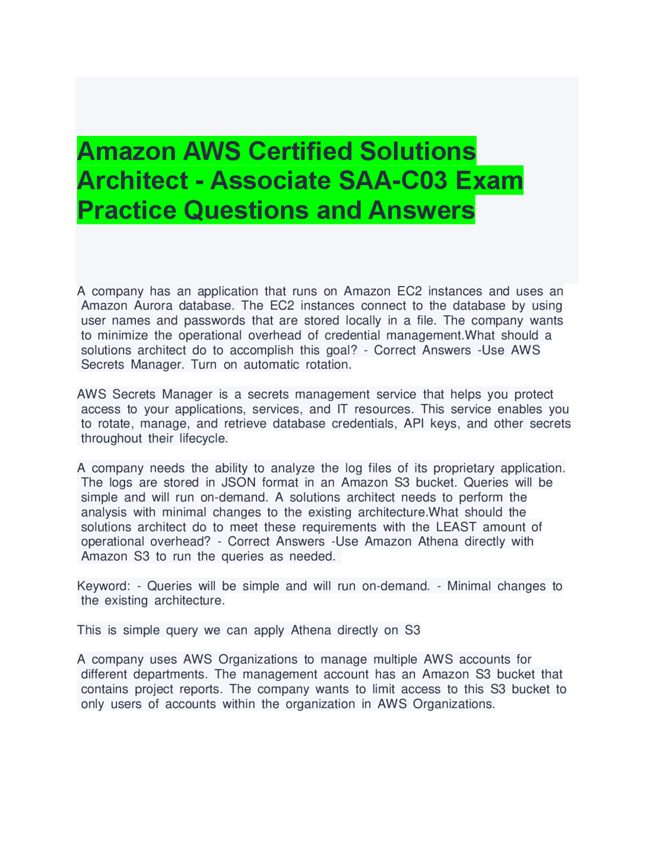 AWS Certified Solutions Architect - Associate SAA-C03 Exam Practice ...