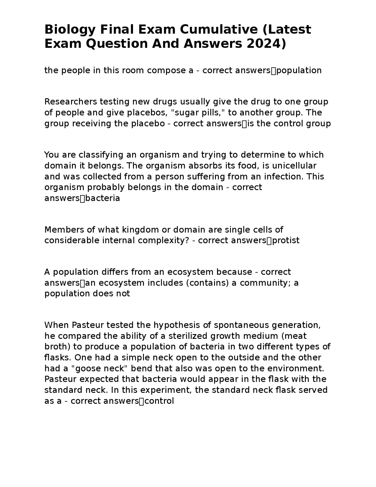 Biology Final Exam Cumulative: Questions and Answers | Exams Nursing ...