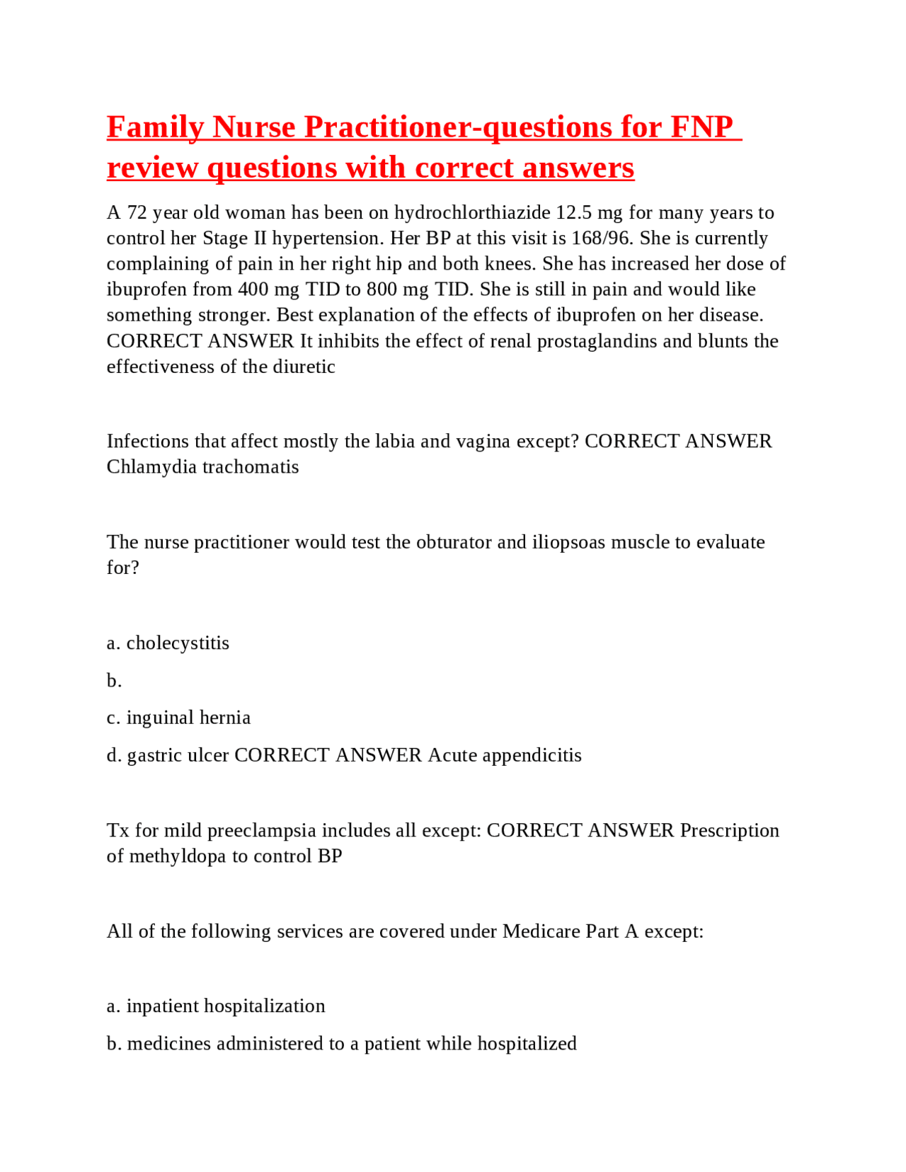 Family Nurse Practitioner Review Questions: Comprehensive Examination ...