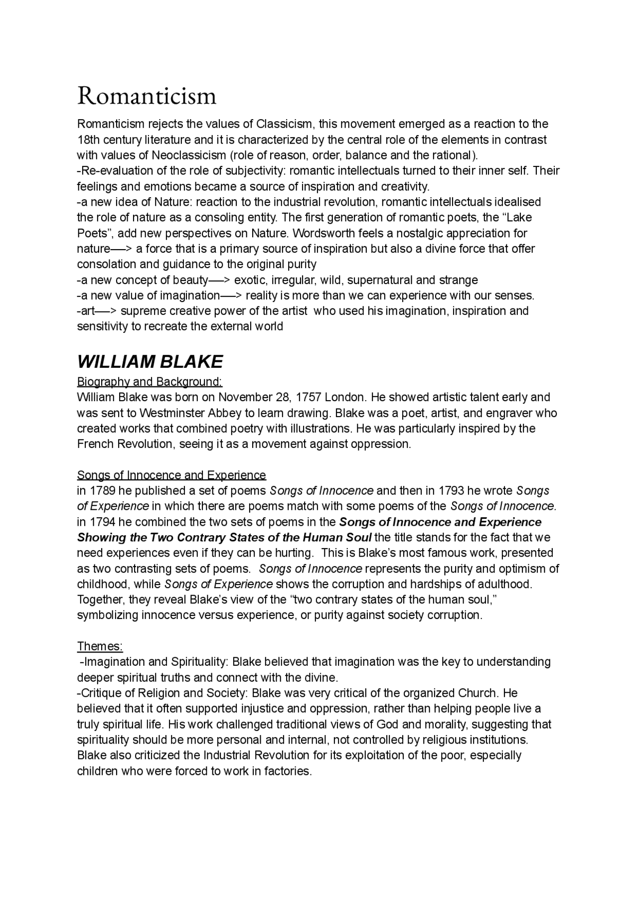 Romanticism, Blake, Wordsworth, Austen and Mary Shelley | Appunti di ...