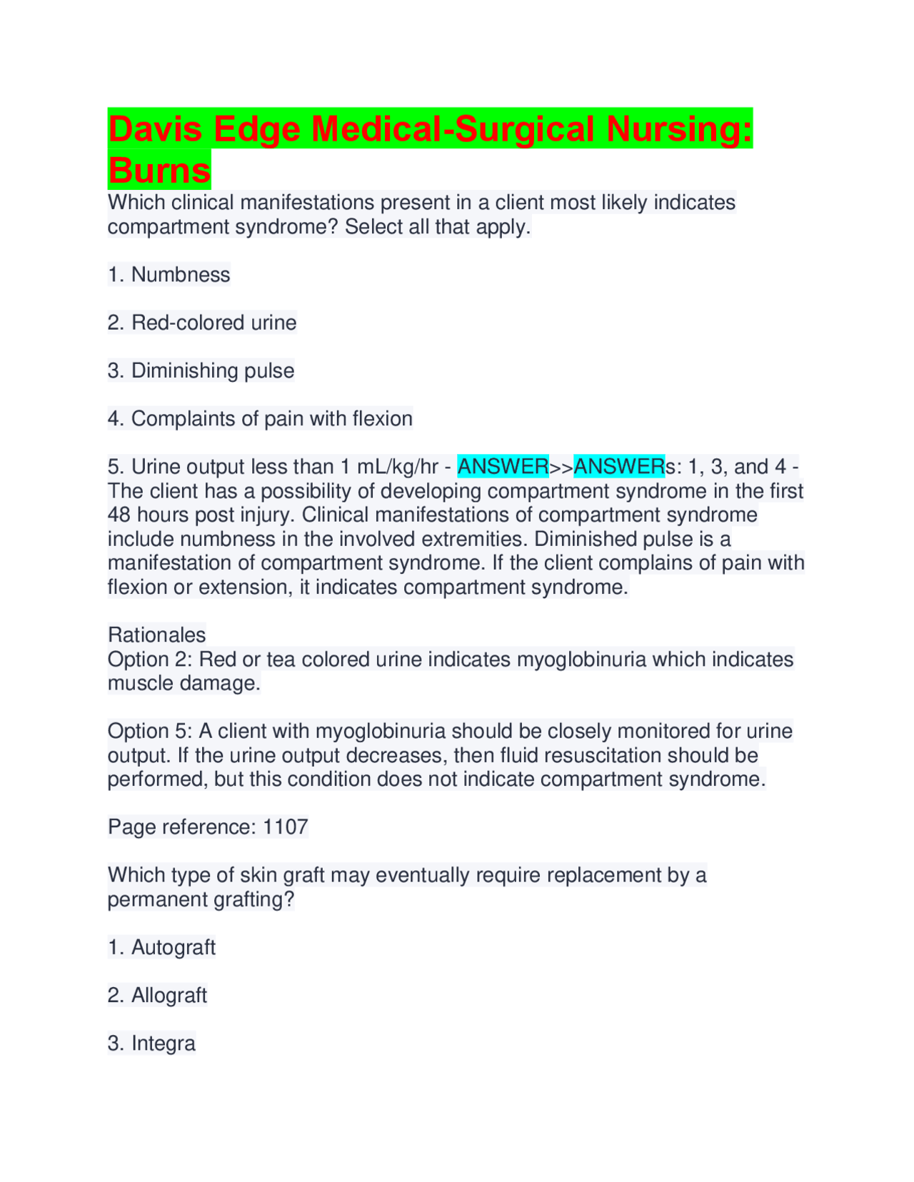 Medical-Surgical Nursing: Burns - Multiple Choice Questions and Answers ...