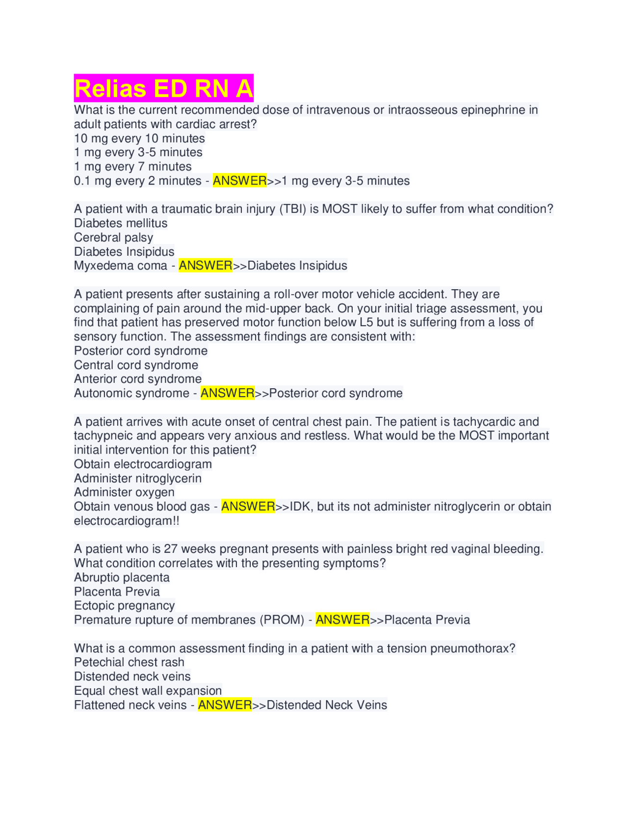 Emergency Department Nursing: Multiple Choice Questions and Answers ...