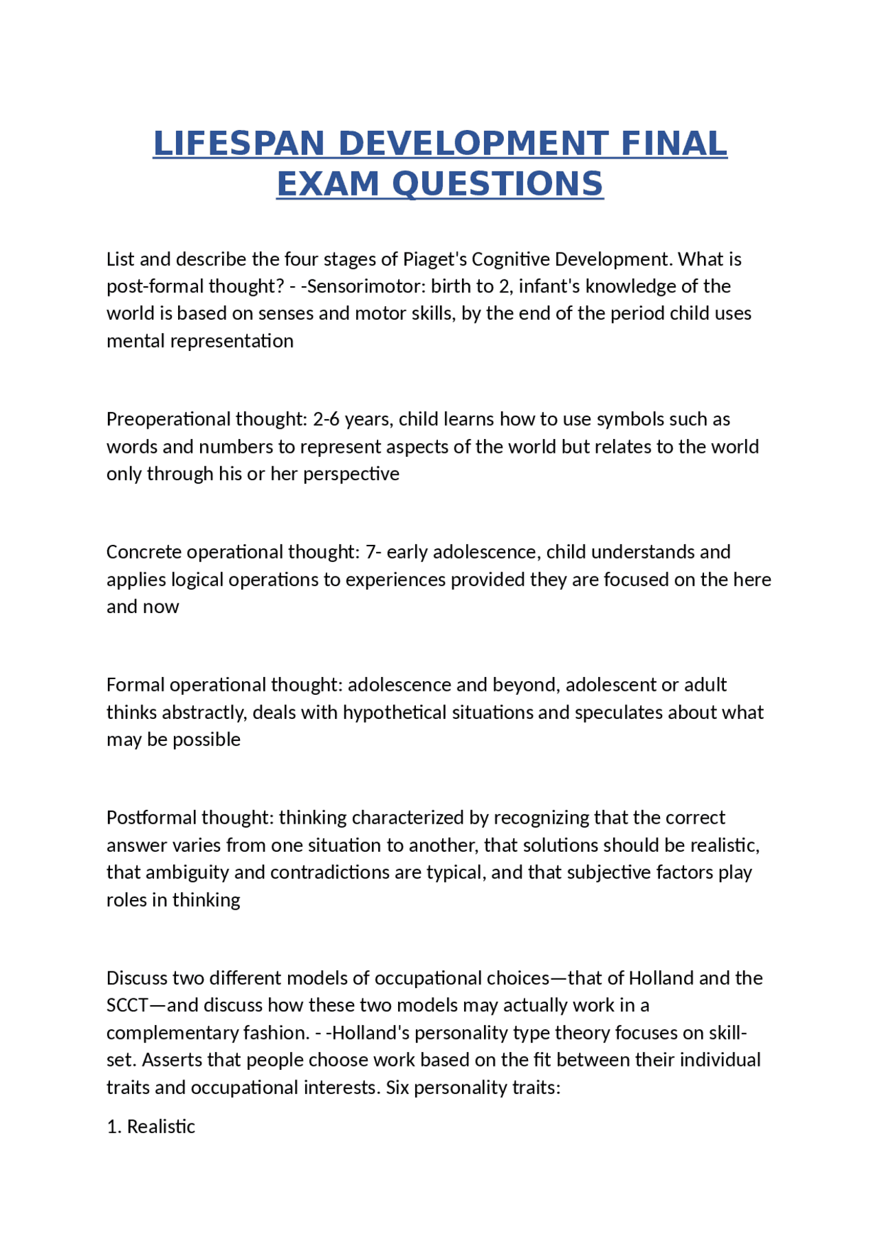 Lifespan Development Exam Questions: A Comprehensive Guide to Key ...
