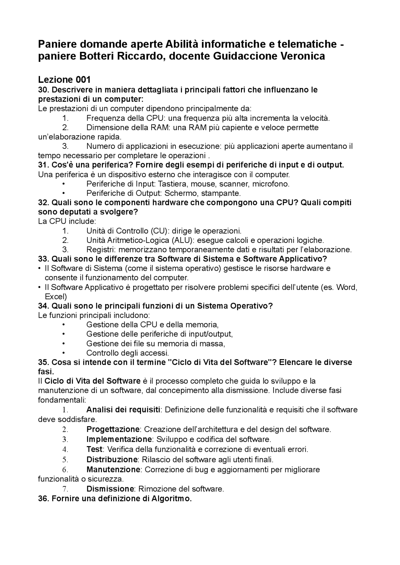 Paniere domande aperte Abilità informatiche e telematiche - Guidaccione Veronica | Panieri di ...