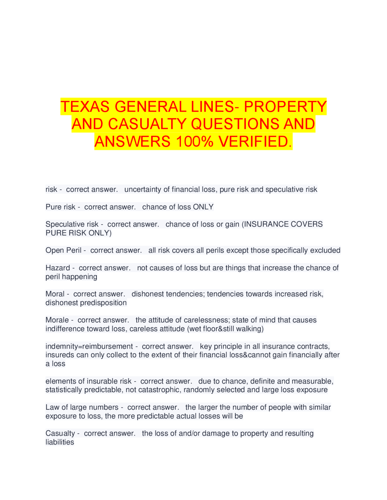 Texas General Lines - Property and Casualty Insurance: Questions and ...