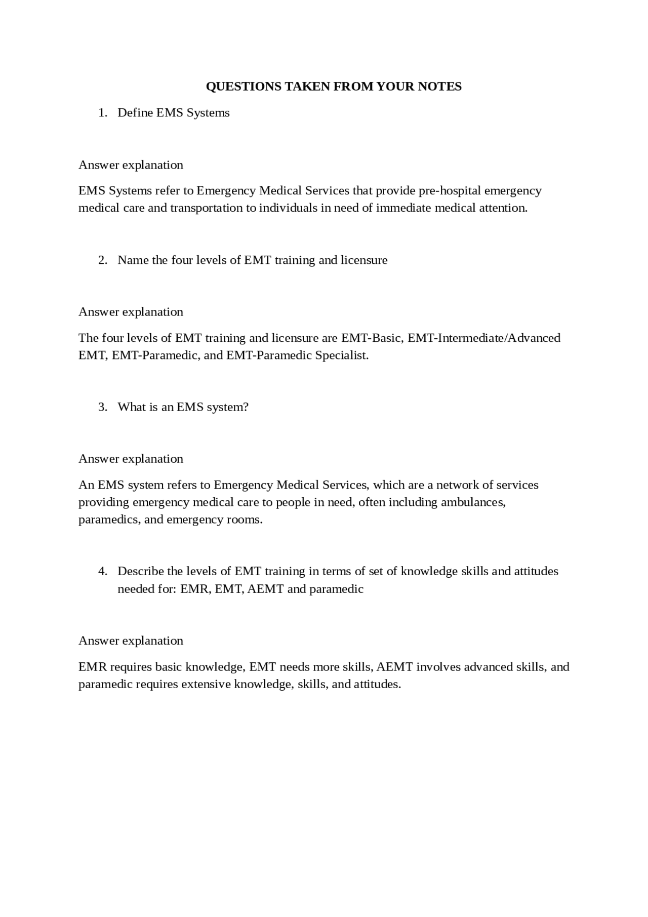 Emergency Medical Services (EMS) Systems: Questions and Answers ...