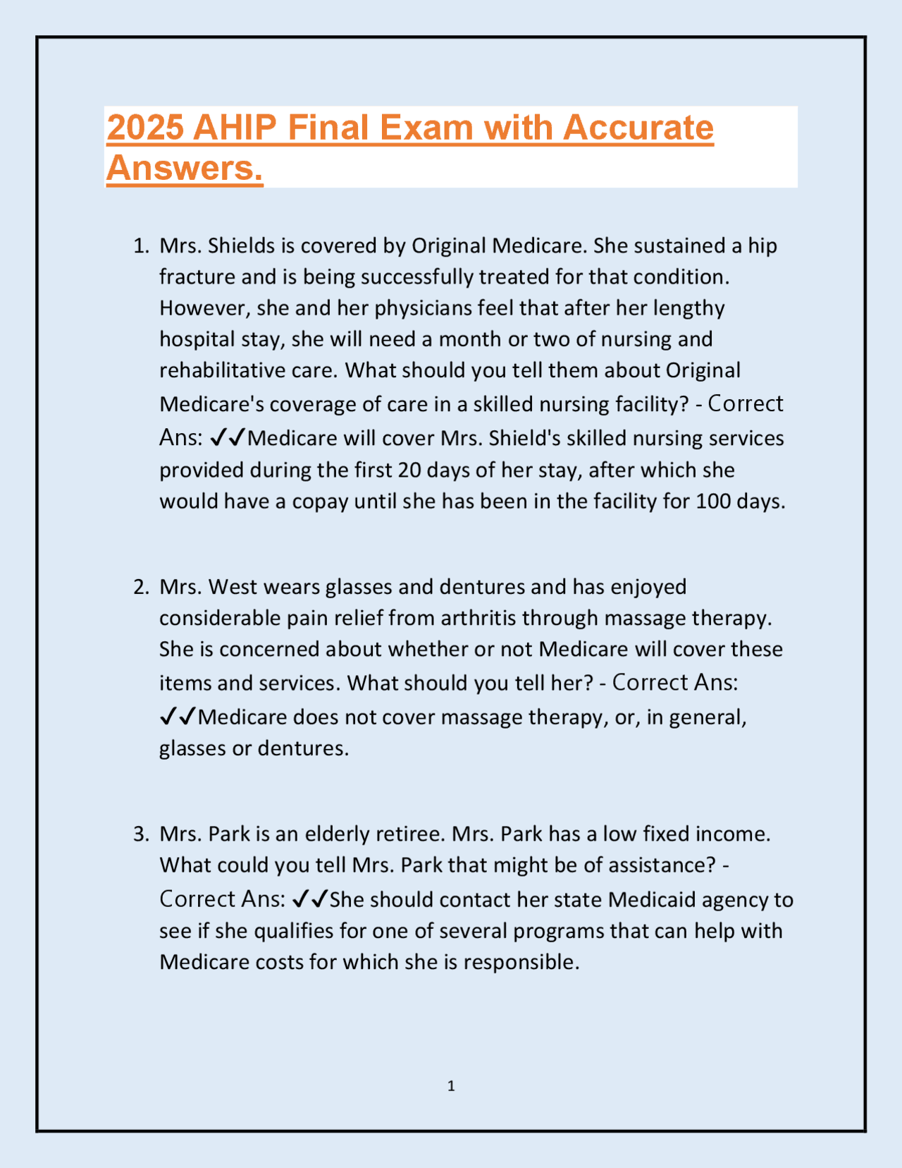 2025 AHIP Final Exam with Accurate Answers. | Exams Nursing | Docsity