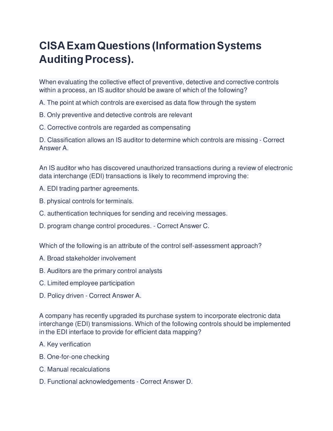 CISA Exam Questions: Information Systems Auditing Process | Exams ...