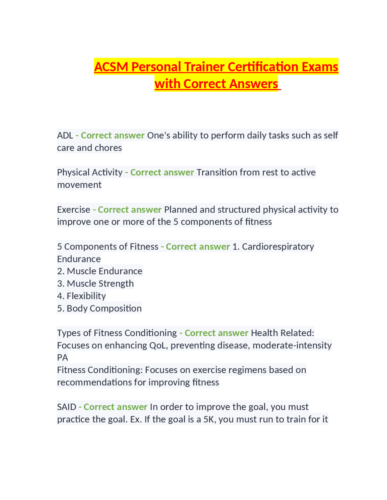 ACSM Personal Trainer Certification Exam Review: Key Concepts and ...
