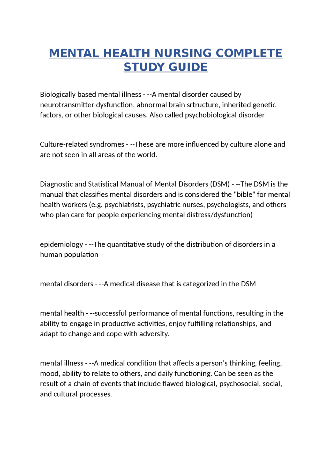 Mental Health Nursing Study Guide: Concepts, Factors, and Diagnosis ...