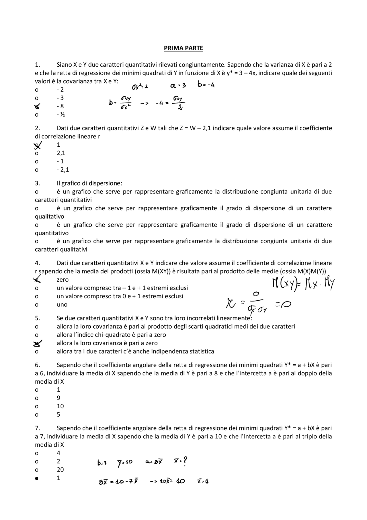 Esercizi svolti parziali Zanarotti | Prove d'esame di Statistica | Docsity