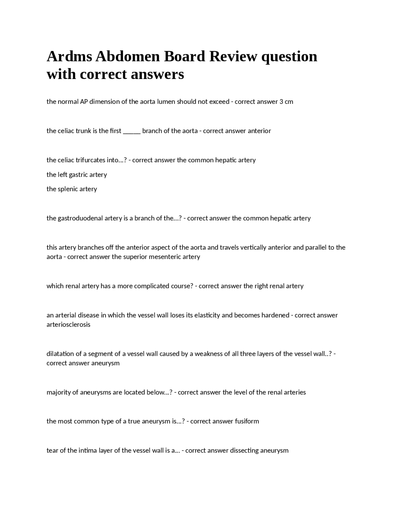 ARDMS Abdomen Board Review Questions and Answers | Exams Nursing | Docsity