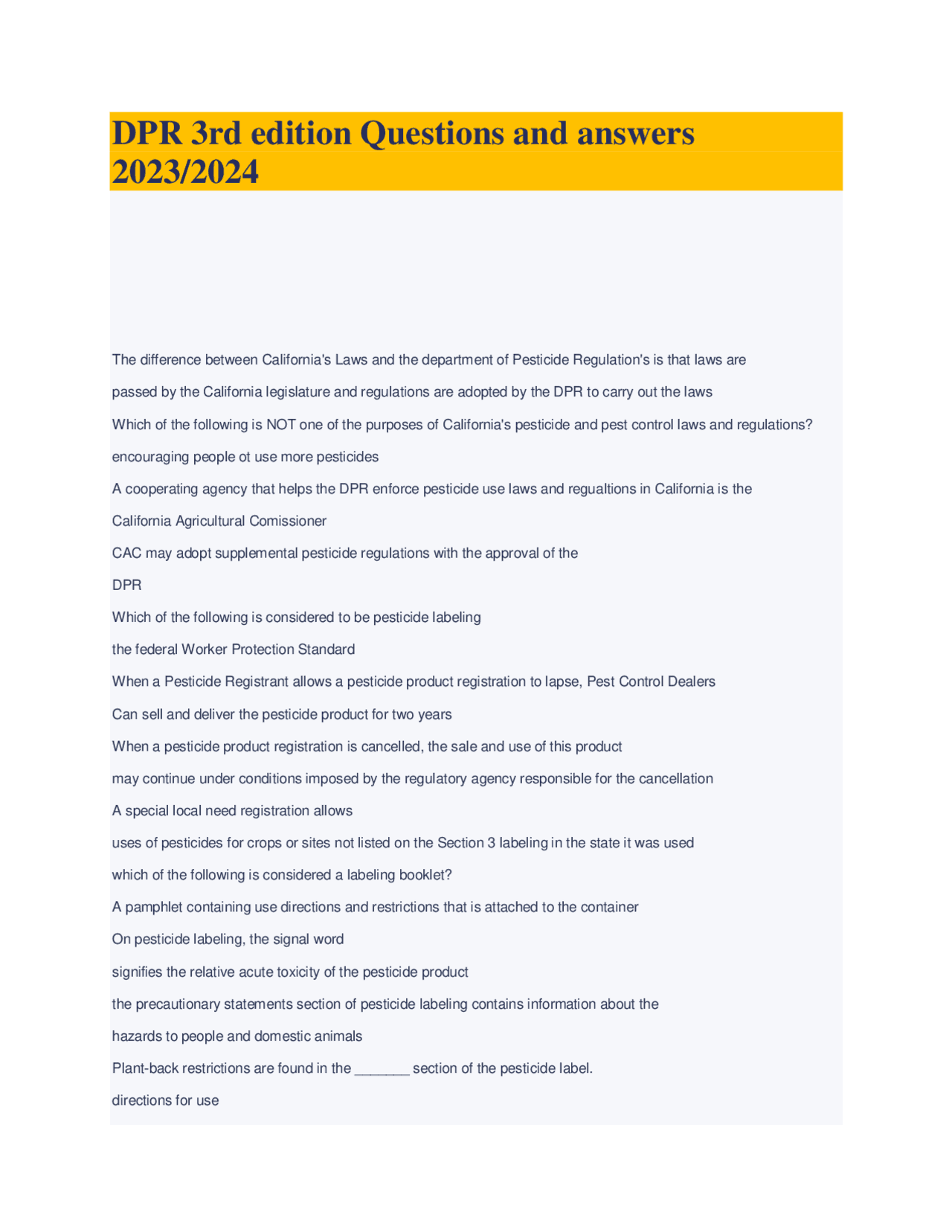 DPR 3rd Edition Questions and Answers: Pesticide Regulations in ...