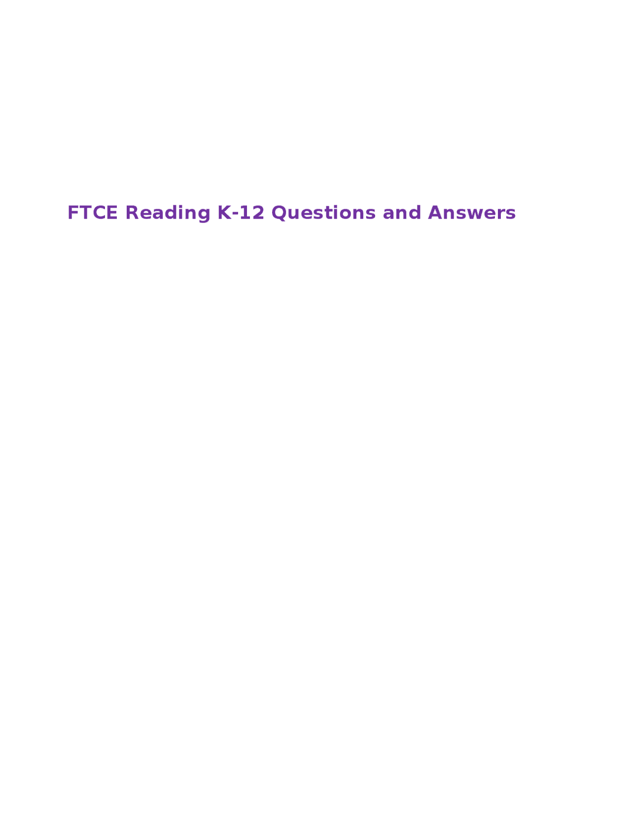 FTCE Reading K-12: Questions and Answers on Reading Instruction and Theories | Exams English ...