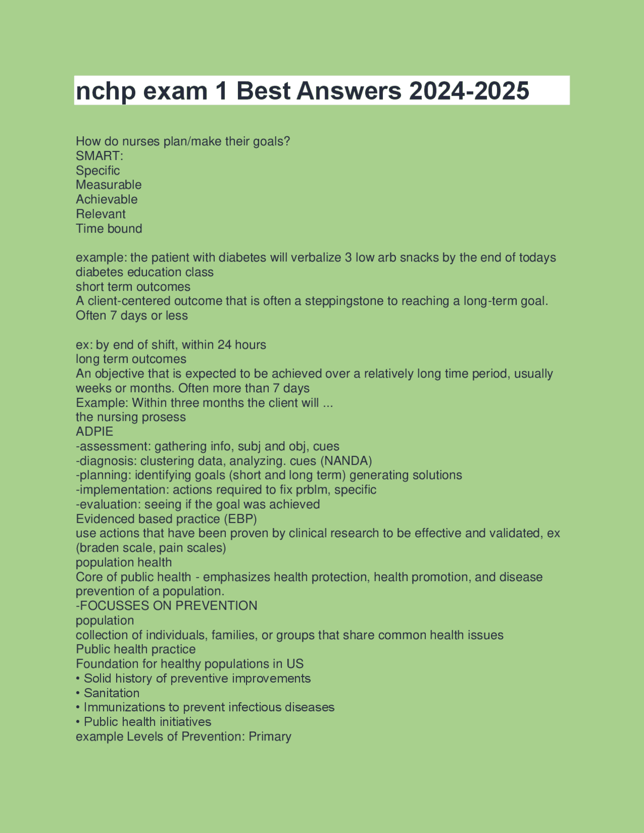 nchp exam 1 Best Answers 2024-2025 | Exams Public Health | Docsity